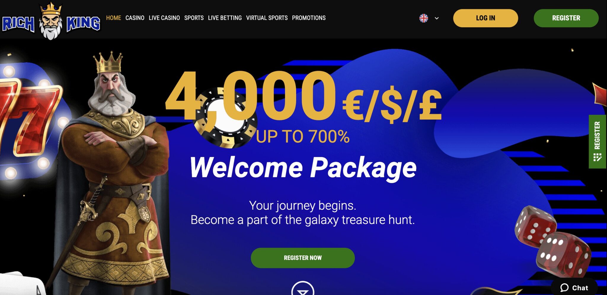 Rich King Casino Review > Collect 700% up to £4000 Bonus